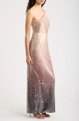 Line & Dot Mirage One-shoulder Sequin Gown