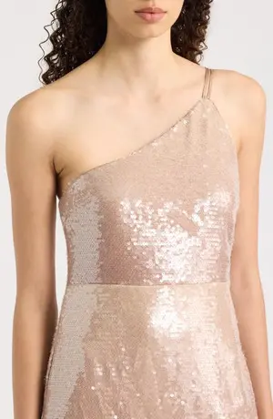 Line & Dot Mirage One-shoulder Sequin Gown