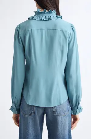 Ulla Johnson Ruffle Neck Silk Top - Heron
