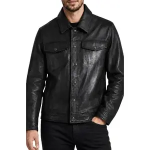 THE FRYE COMPANY Vintage Leather Trucker Jacket - Black