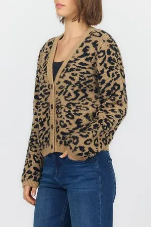 DEAR JOHN Naylani V-neck Leopard Print Cardigan