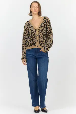 DEAR JOHN Naylani V-neck Leopard Print Cardigan
