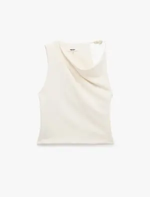 Koton Stone Detail Draped Cowl Neck Top