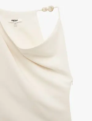 Koton Stone Detail Draped Cowl Neck Top