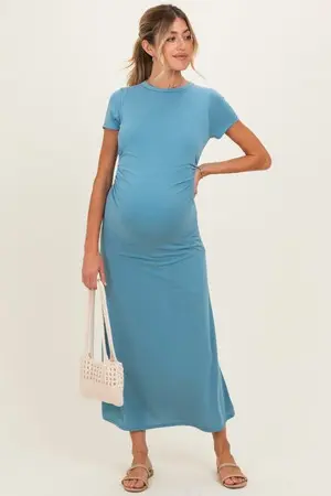 PINKBLUSH Short Sleeve Ruched Midi Dress