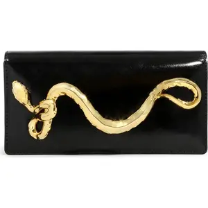 Alexis Bittar Serpent Side Handle Leather Clutch - Black