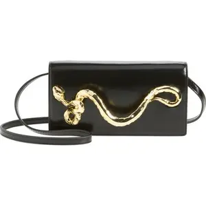 Alexis Bittar Serpent Side Handle Leather Clutch - Black