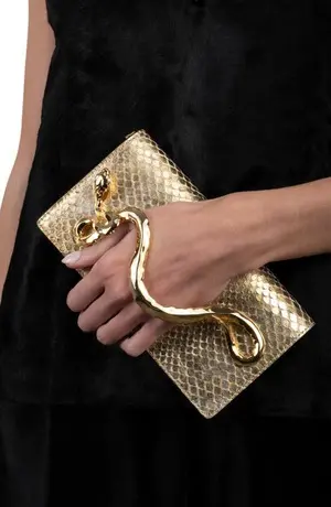Alexis Bittar Serpent Side Handle Leather Clutch - Gold Python