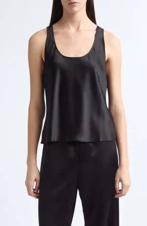 LESET Barb Satin Scoop Neck Tank - Black