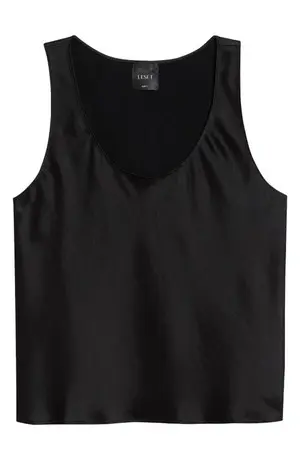 LESET Barb Satin Scoop Neck Tank - Black