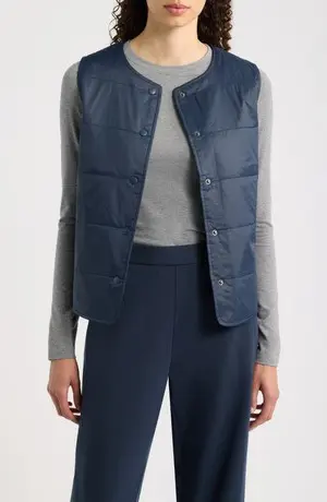 Eileen Fisher Round Neck Quilted Vest - Maritime