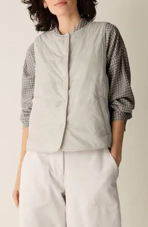 Eileen Fisher Round Neck Quilted Vest - Plaster