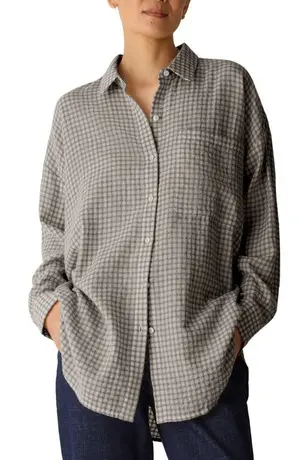 Eileen Fisher Classic Collar Longline Button-up Shirt - Pale Stripe