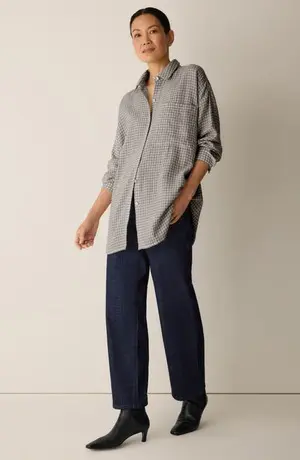 Eileen Fisher Classic Collar Longline Button-up Shirt - Pale Stripe