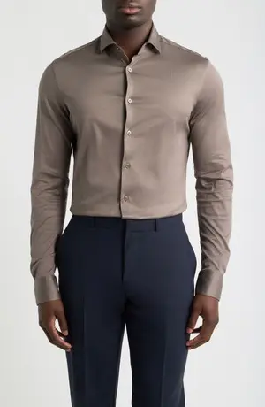 Canali Regular Fit Cotton Jersey Shirt - Brown