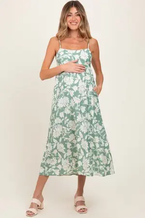 PINKBLUSH Olive Floral Sleeveless Midi Dress