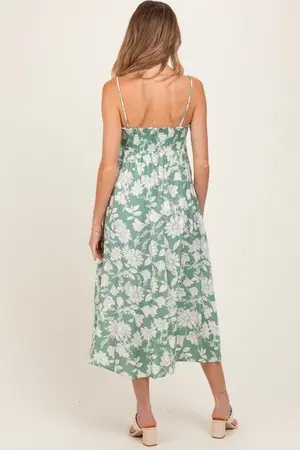 PINKBLUSH Olive Floral Sleeveless Midi Dress