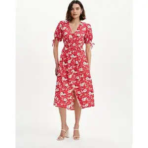 FINERY LONDON Margot Button Through Floral Print Midi Dress - Red Floral