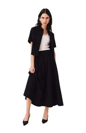 Maje Long Beaded And Rhinestone Skirt