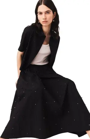 Maje Long Beaded And Rhinestone Skirt