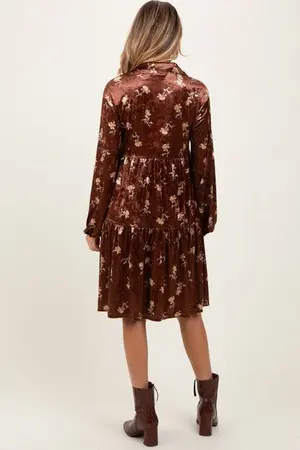 PINKBLUSH Floral Velvet Button Down Midi Dress