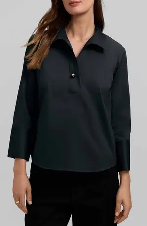 Foxcroft Catalina Matte Sateen Popover Top Black