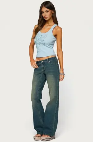 EDIKTED Veila Rhinestone Ribbed Graphic Tank