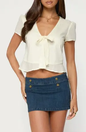 EDIKTED Rhorie Cotton Top With Tie Neck