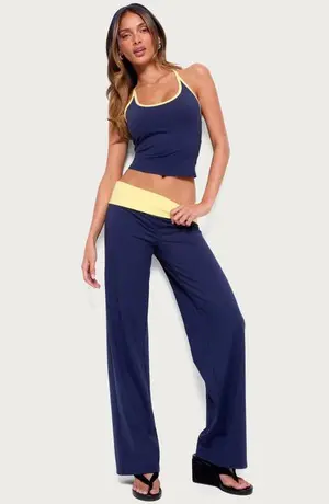 EDIKTED Dayna Contrast Foldover Straight Leg Pants