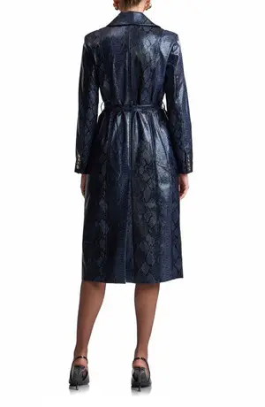 Avec Les Filles Snakeskin Embossed Faux Leather Belted Trench Coat
