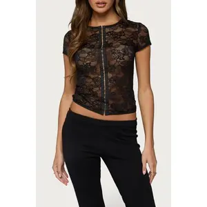 EDIKTED Jessi Sheer Lace Hook & Eye Top