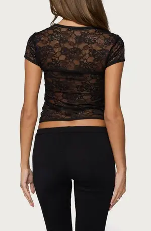 EDIKTED Jessi Sheer Lace Hook & Eye Top