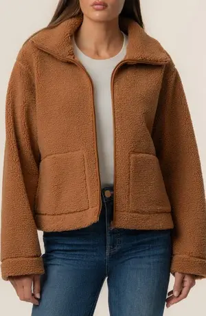 Kut From The Kloth Dena Faux Shearling Zip Jacket Camel