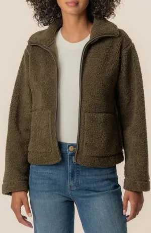Kut From The Kloth Dena Faux Shearling Zip Jacket Olive