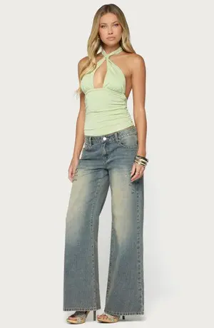 EDIKTED Surrey Knotted Cutout Halter Top