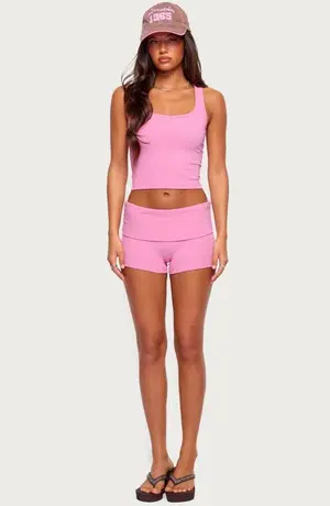 EDIKTED Audrea Foldover Stretch Cotton Bike Shorts