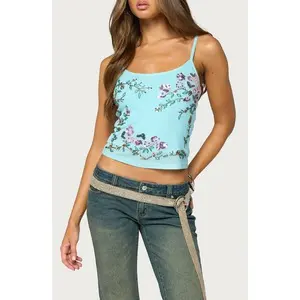 EDIKTED Blair Floral Beaded Mesh Camisole