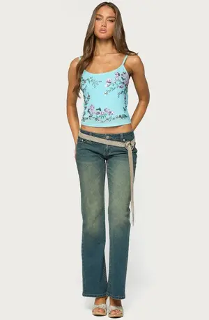 EDIKTED Blair Floral Beaded Mesh Camisole