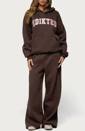 EDIKTED Glow Rhinestone Wide Leg Sweatpants