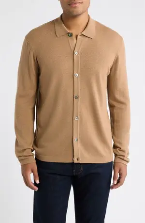 Bugatchi Alistair Merino Wool Cardigan - Camel