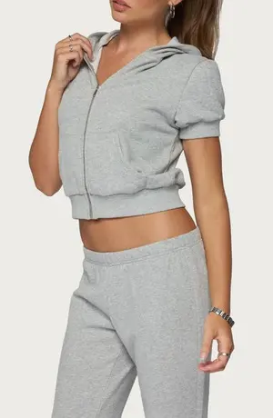 EDIKTED Rachel Short Sleeve Zip Hoodie