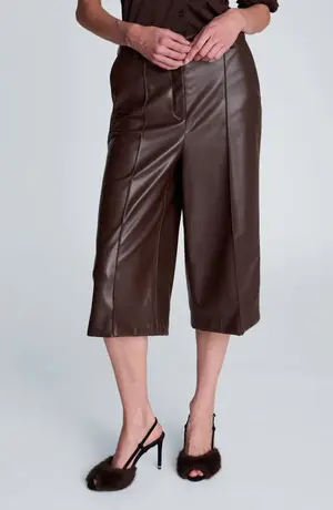 KENNETH COLE High Waist Pintuck Faux Leather Long Shorts Medium Bark