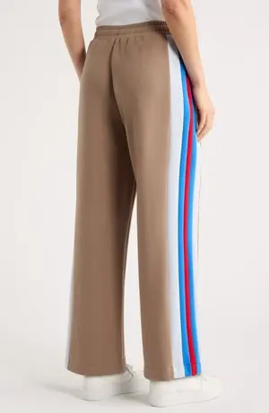 Bernardo Wide Leg Side Zip Track Pants With Contrast Stripes - Desert Taupe/evening Blue