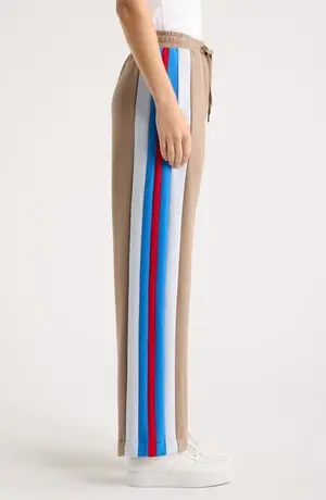 Bernardo Wide Leg Side Zip Track Pants With Contrast Stripes - Desert Taupe/evening Blue