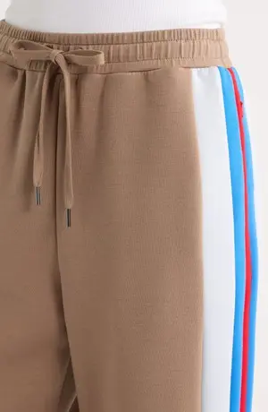 Bernardo Wide Leg Side Zip Track Pants With Contrast Stripes - Desert Taupe/evening Blue