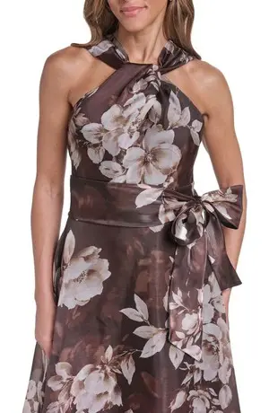 Eliza J Floral Twist Neck Ballgown