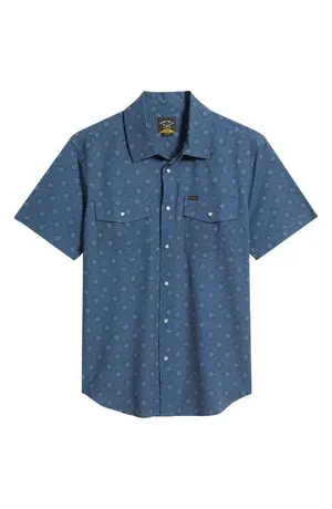 DARK SEAS Barton Uv Geo Print Short Sleeve Snap-up Western Shirt - Indigo