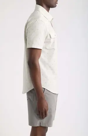 DARK SEAS Barton Uv Geo Print Short Sleeve Snap-up Western Shirt - White