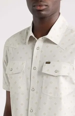 DARK SEAS Barton Uv Geo Print Short Sleeve Snap-up Western Shirt - White