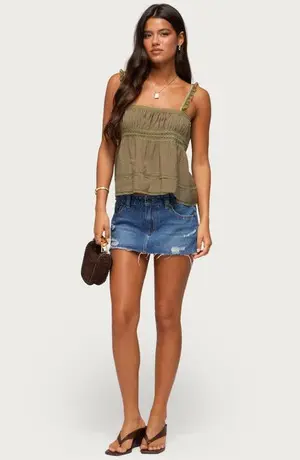 EDIKTED Mable Lace Trim Tiered Babydoll Tank